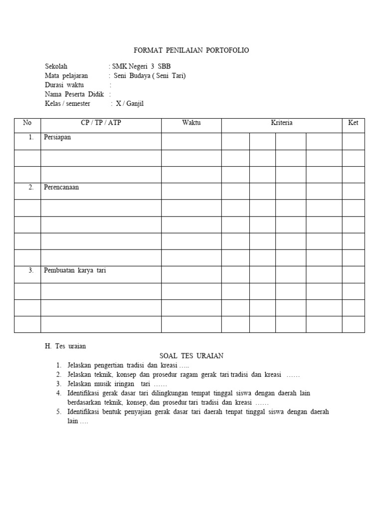 Format Penilaian Sikap, Kelompok, Dan Protofolio | PDF | Seni & Disiplin Bahasa | Seni