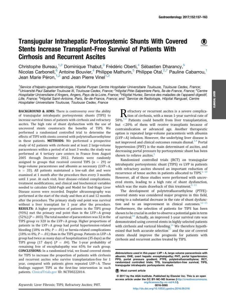 TIPS With Covered Stents Increase Transplant-Free Survival of Patients ...