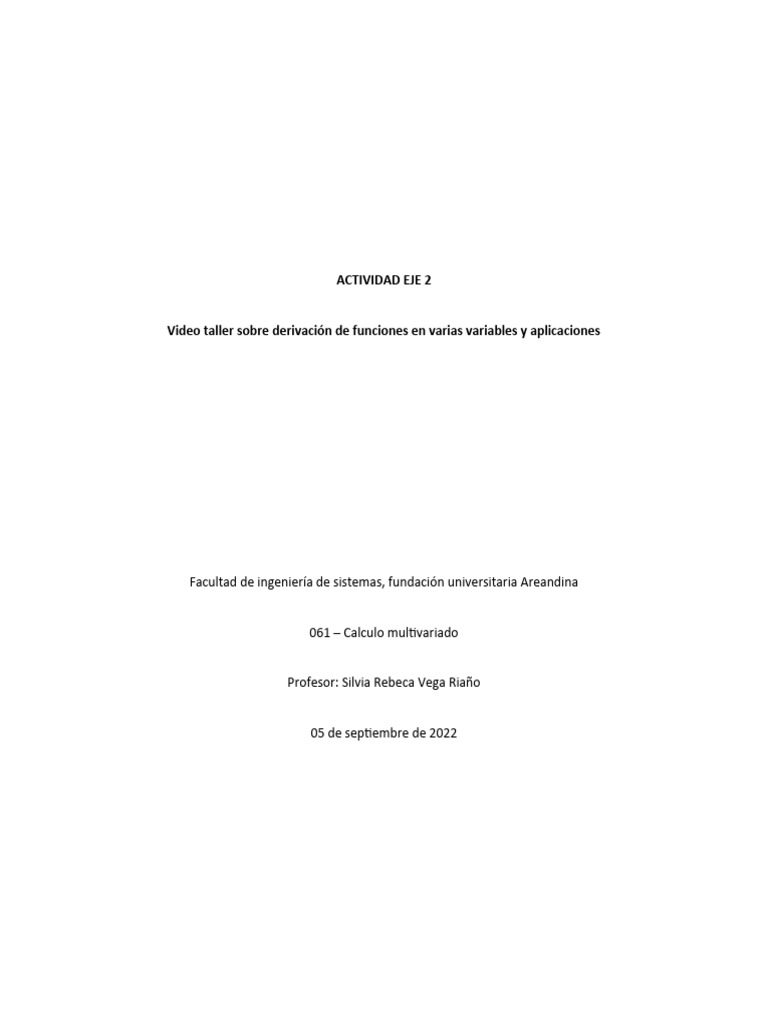 Actividad Eje 2 Calculo Multivariado Pdf Cálculo Multivariable Integral
