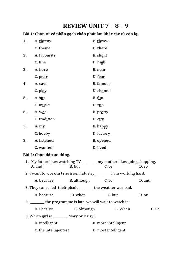 Review Unit 7 8 9 Lơp 6 | PDF