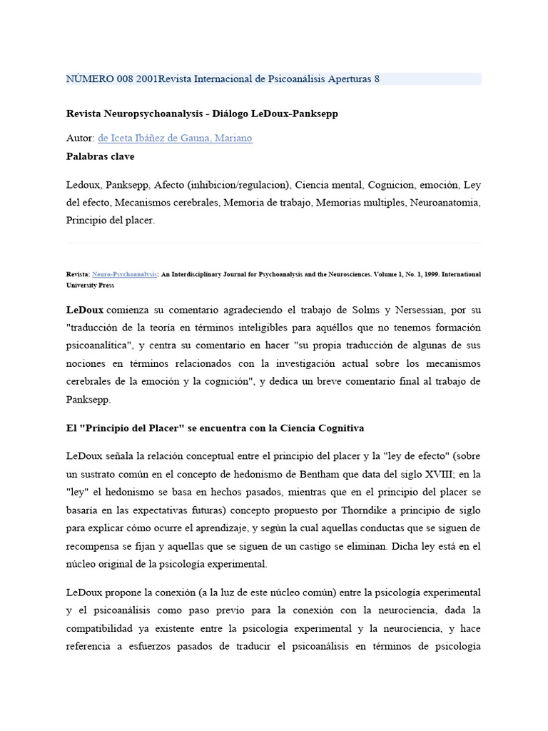 Dialogo Ledoux Panksepp | PDF | Las emociones | Memoria