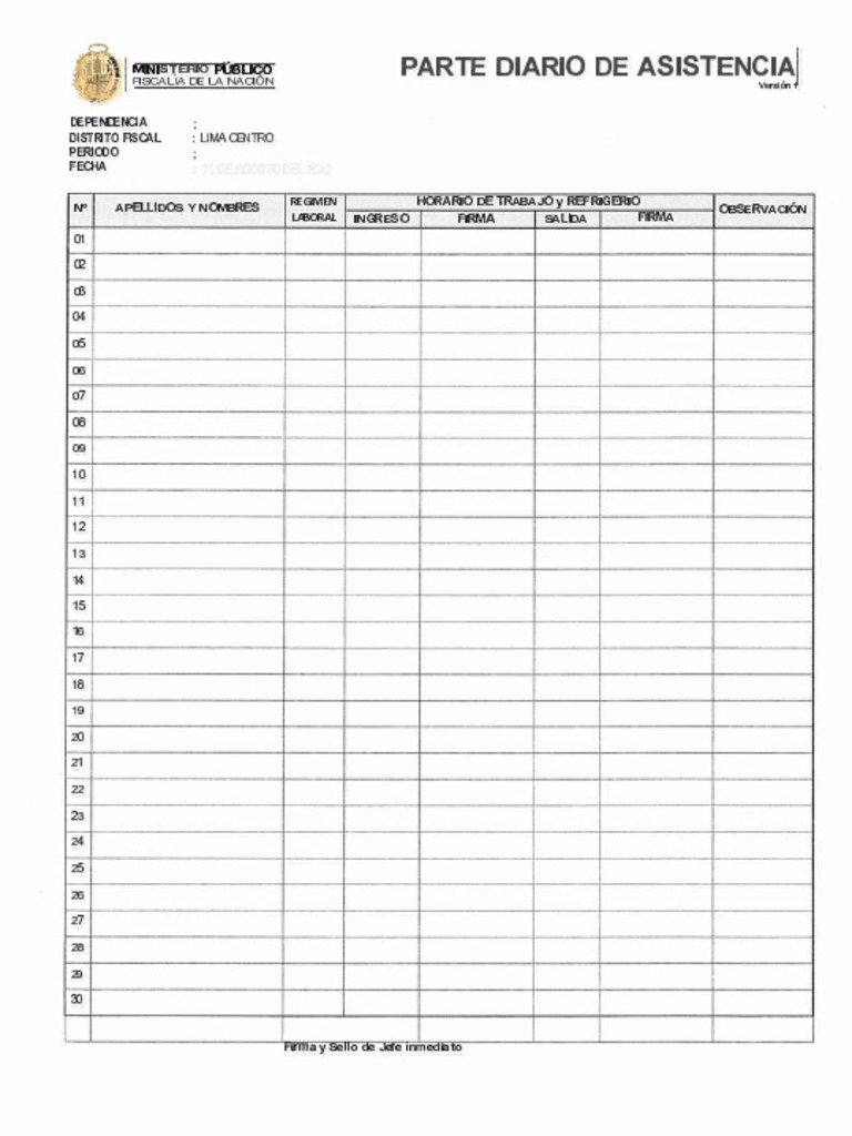 Modelo de Parte Diario de Asistencia para Personal Del - Ministerio ...