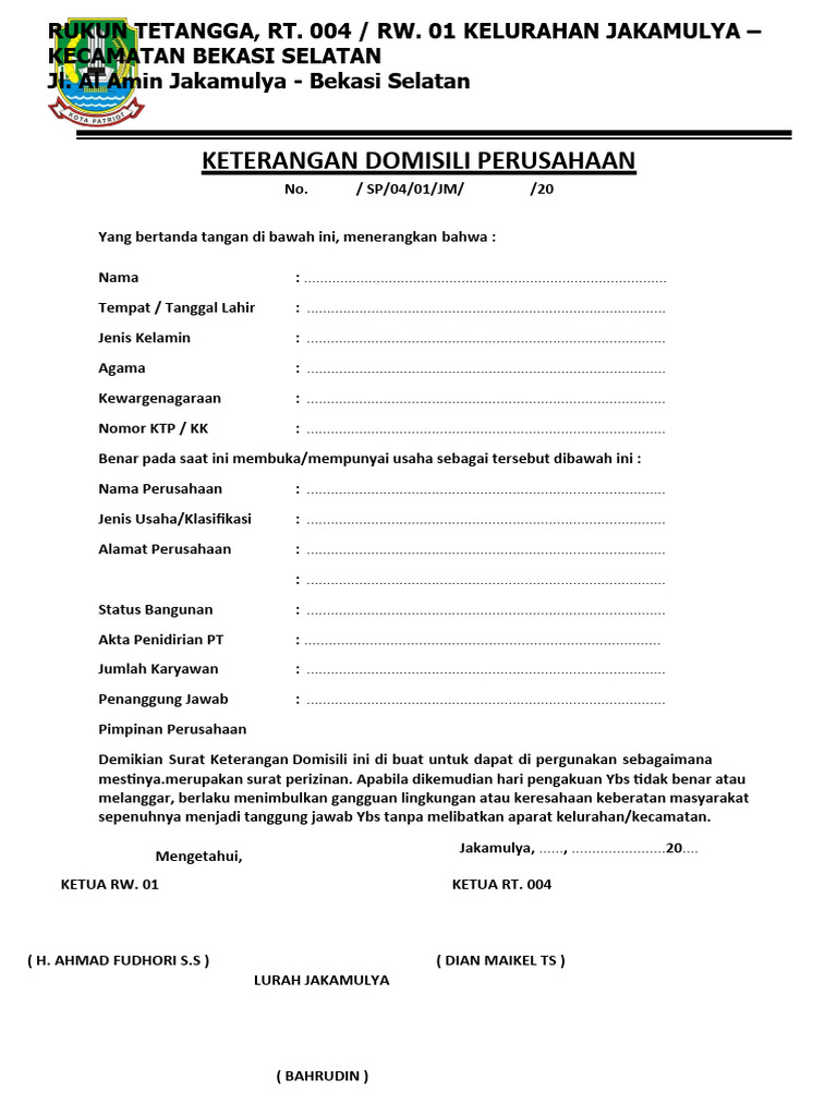 Surat Pengantar Domisili Perusahaan | PDF