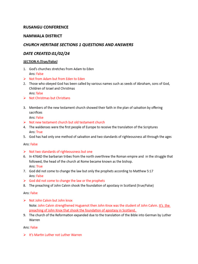Church Heritage Questions and Answers Section One | PDF | Martin Luther ...