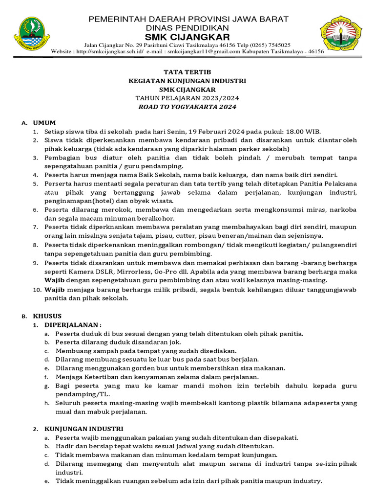 Tata Tertib Kunjungan Industri 2024 | PDF