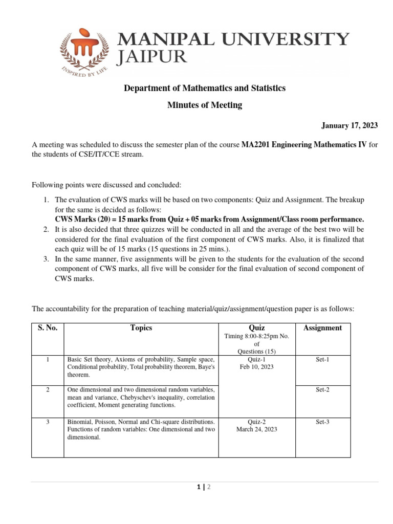MA2201 - Evaluation Criteria For Students | PDF | Chi Squared Distribution | Scientific Method