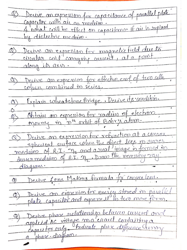 List of Derivations Phy 12th | PDF