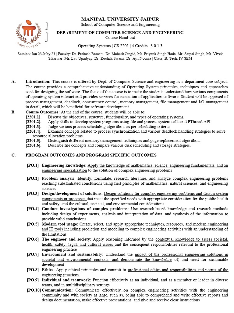 Cs2201 Operating Systems Mahesh Jangid Coursehandout | PDF | Thread (Computing) | Process ...