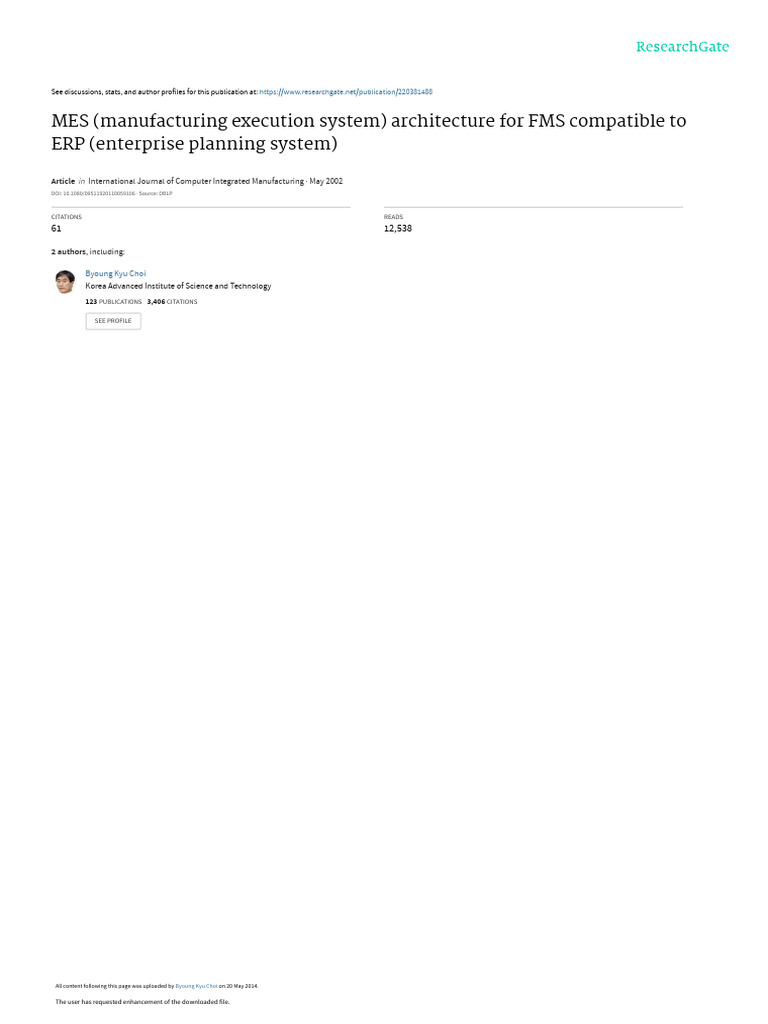 MES Architecture for ERP Integration | PDF | Enterprise Resource ...