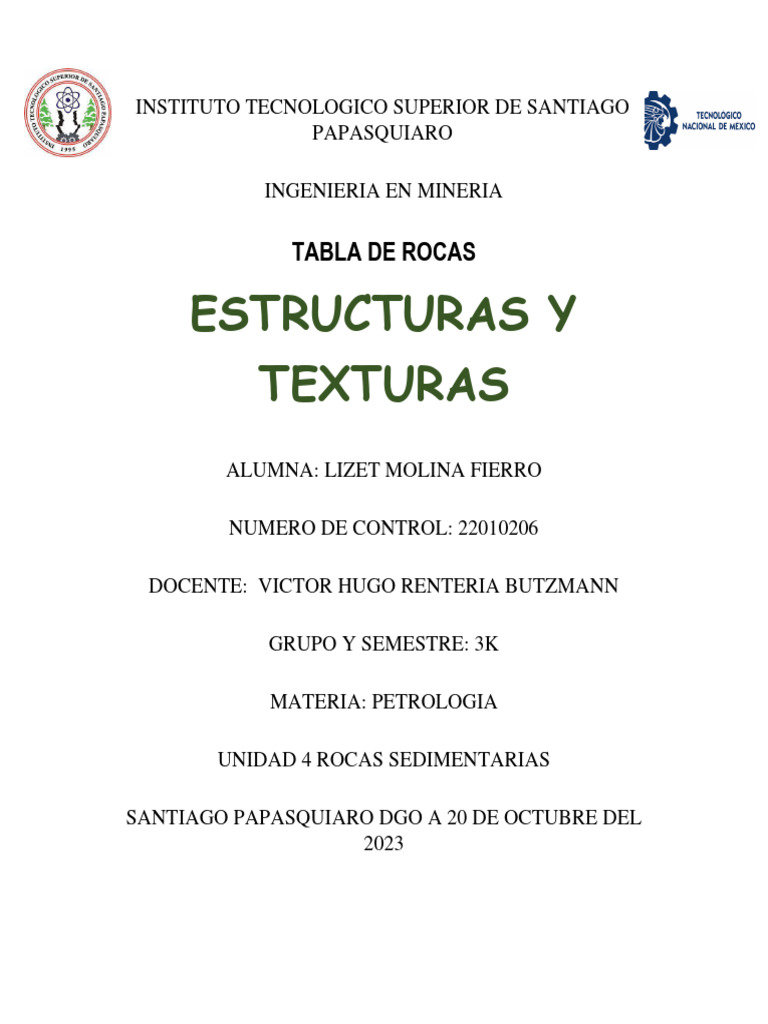 Tabla Rocas Estructura y Texturas. | PDF | Roca clástica | Minerales