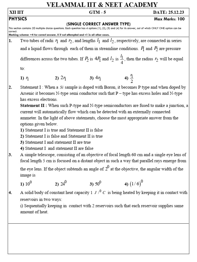 Xii Iit GTM - 5 Q.paper (25.12.23) | PDF | Set (Mathematics) | Diffraction