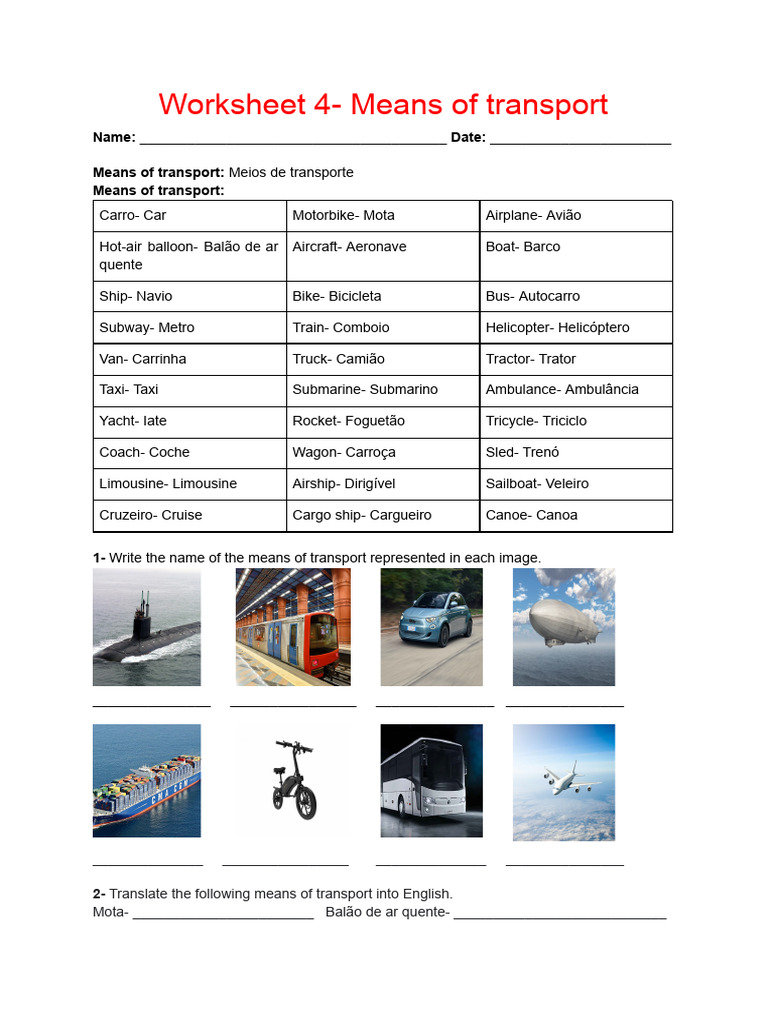 Worksheet 4 - Means of Transport | PDF