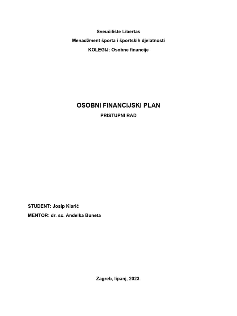Osobni Financijski Plan | PDF