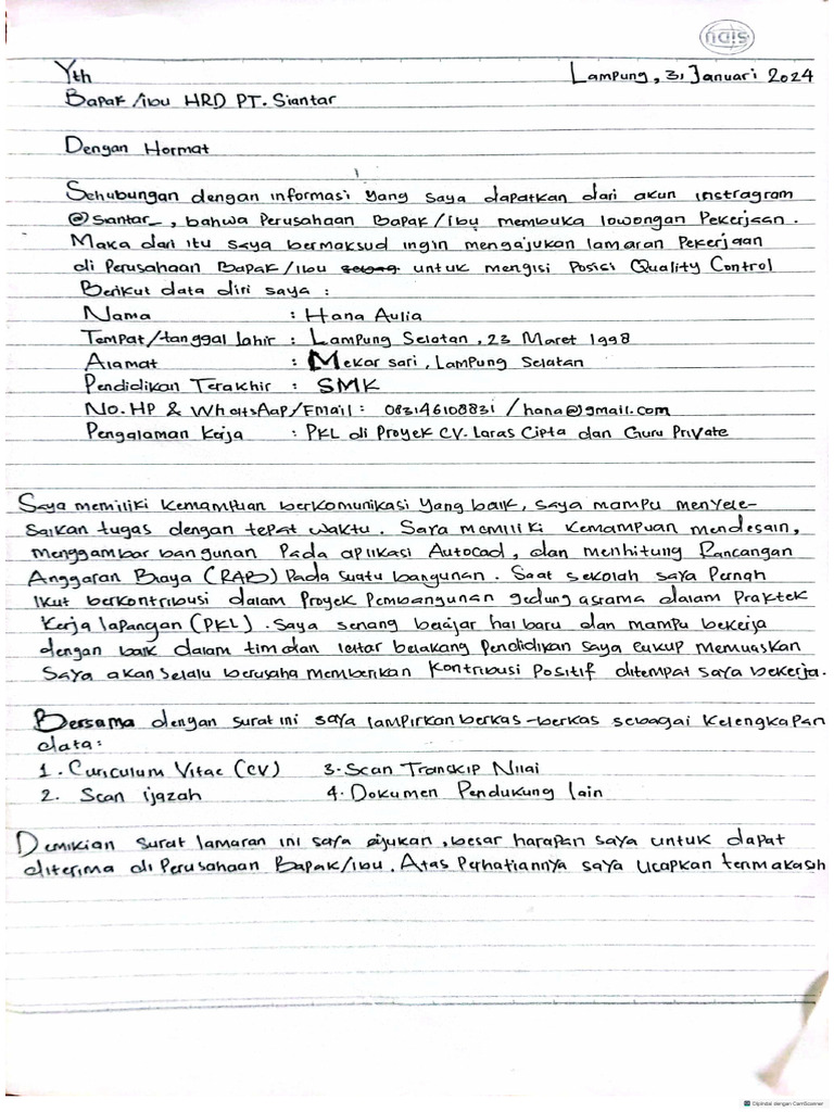 Lamaran - Operator Autocad - M Azwan Faris | PDF