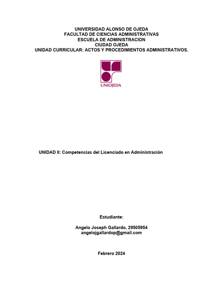 Angelo Gallardo 29505954 UNIDAD II COMPETENCIAS DEL LICENCIADO EN ADMINISTRACION Informe | PDF ...