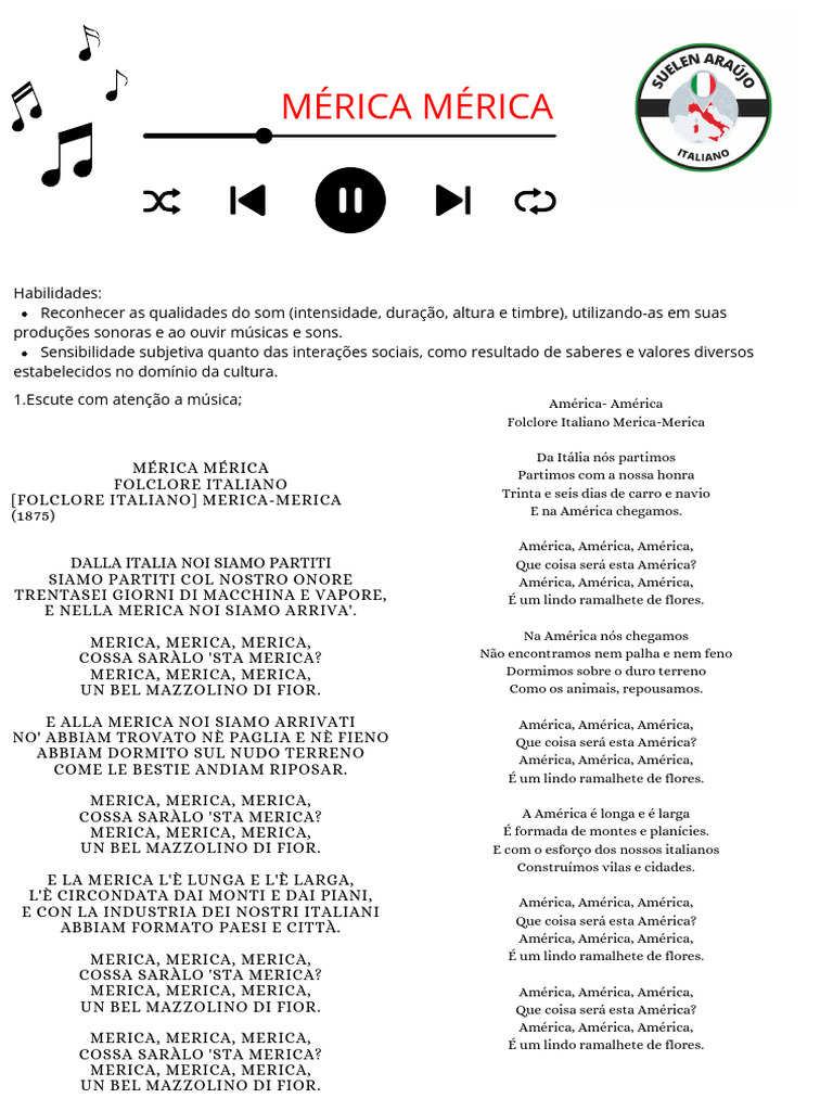 Mérica, Mérica Letra PDF | PDF | Itália | Qualia