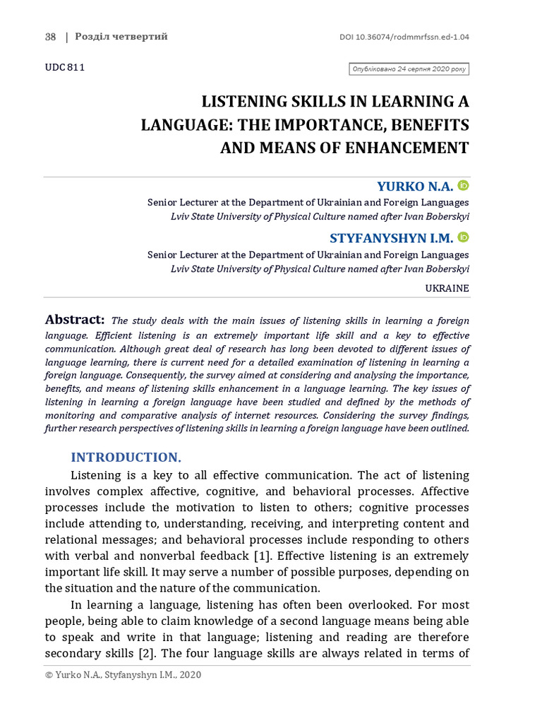 Listening in Learning A Language, The Importance, Benefit and Means of Enhancement | PDF