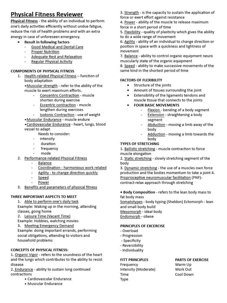 Physical Fitness Reviewer | PDF | Physical Fitness | Flexibility (Anatomy)