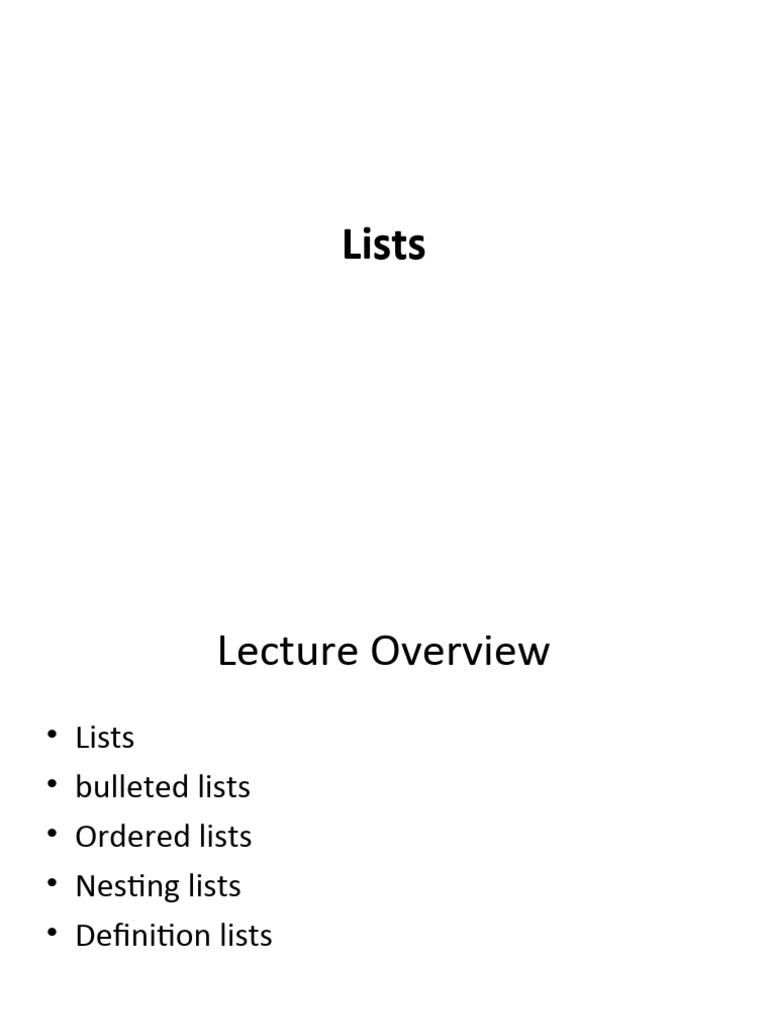 Lecture 3 Lists | PDF | Markup Language | Html Element Lecture 3 Lists | PDF | Markup Language | Html Element