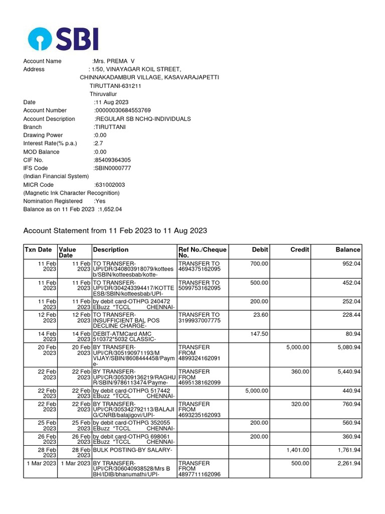 6 Month Statement | PDF | Personal Identification Number | Debits And ...