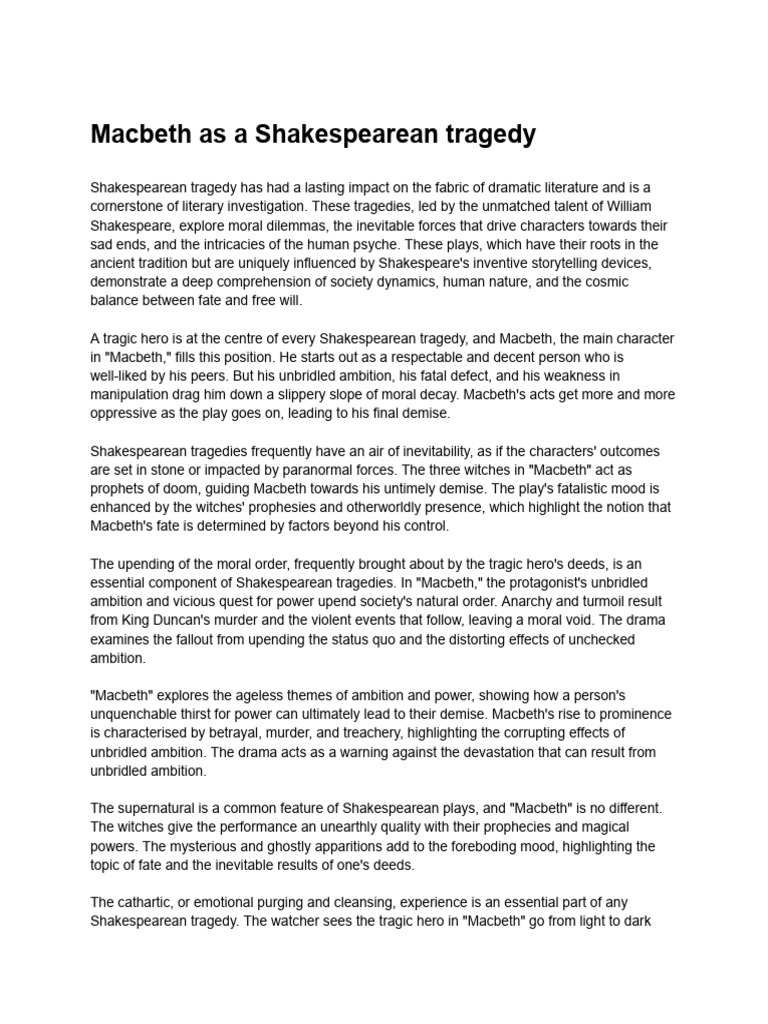 Macbeth As A Shakespearean Tragedy | PDF | Tragedy | Macbeth