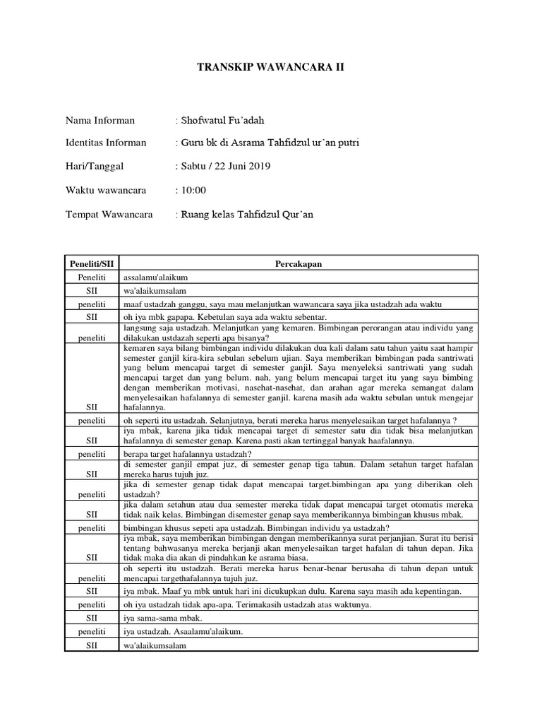 Transkip Wawancara Ii | PDF | Pengembangan Diri | Karier & Perkembangan