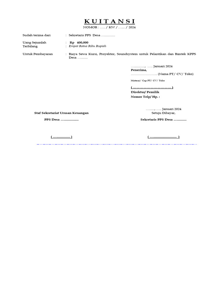 Contoh Format LPJ Pelantikan Dan Bimtek KPPS | PDF