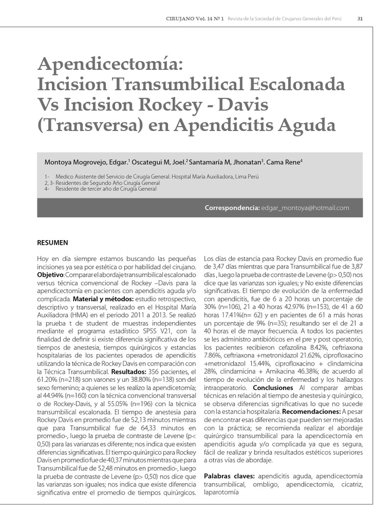 Apendicectomía | PDF | Cirugía | Especialidades Medicas