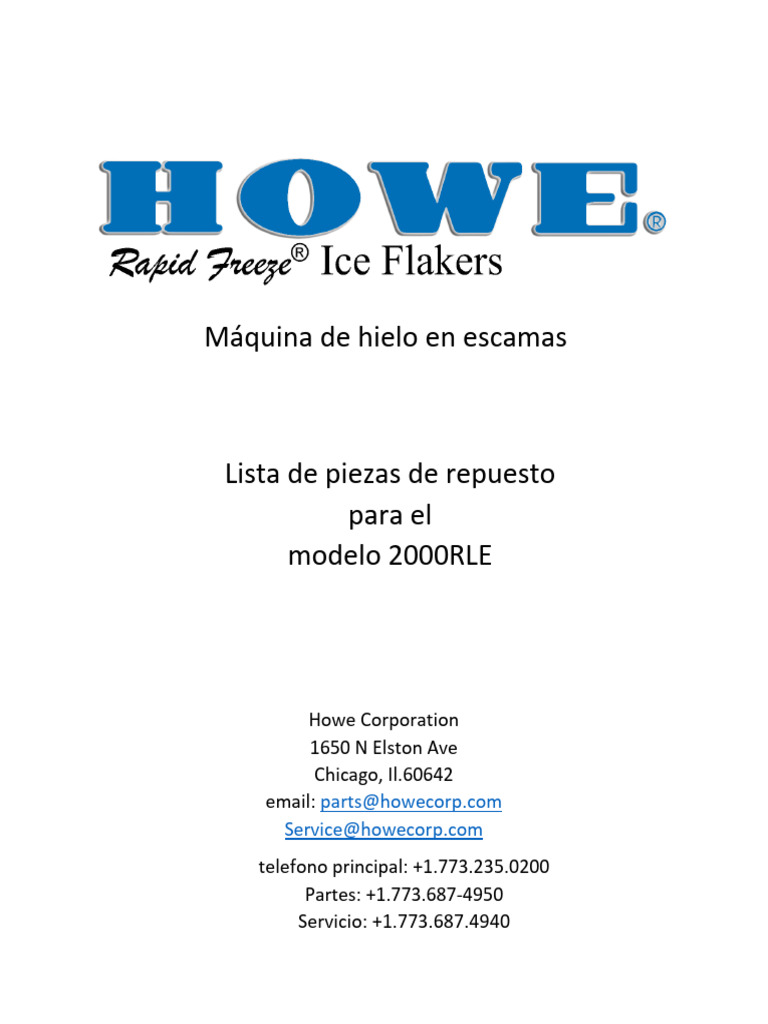 Lista de Piezas Productor de Hielo Howe | PDF | Máquinas | Ingeniería mecánica