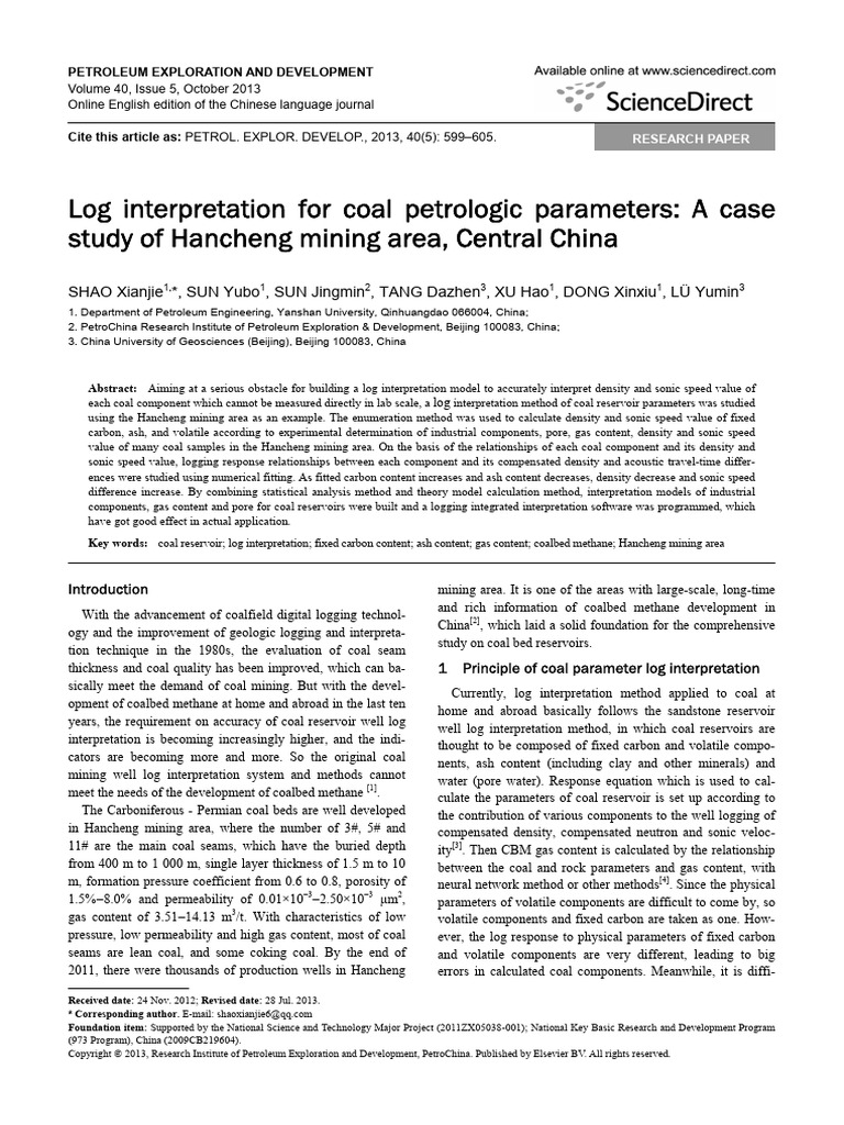 Log Interpretation For Coal Petrologic Parameters | PDF | Coal | Coalbed Methane
