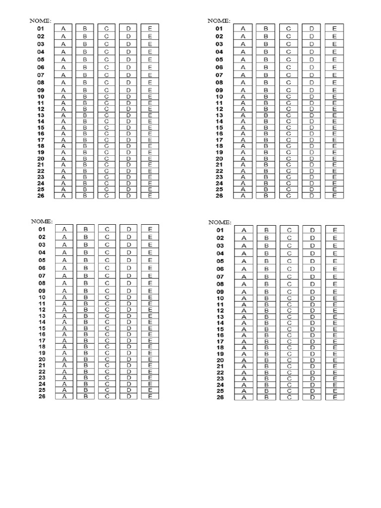 Modelo Gabarito Com 26 Questões | PDF