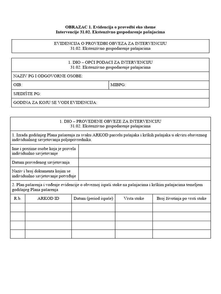 Obrasci Evidencija Za Eko Sheme | PDF