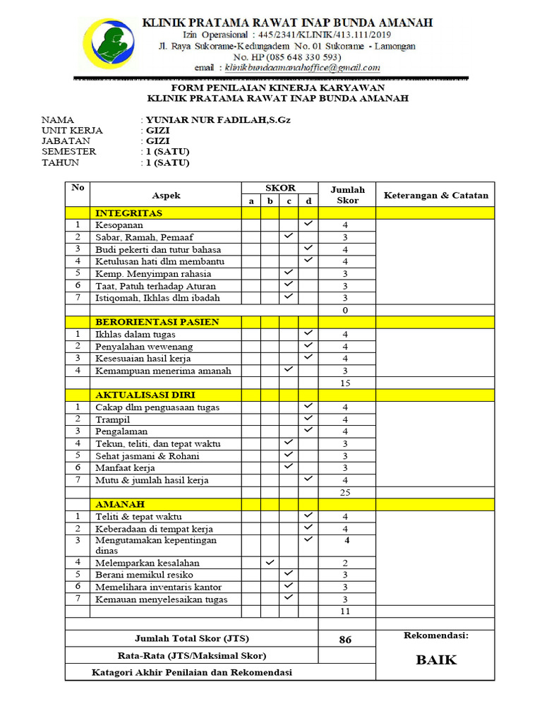 Form Penilaian Kinerja Karyawan | PDF