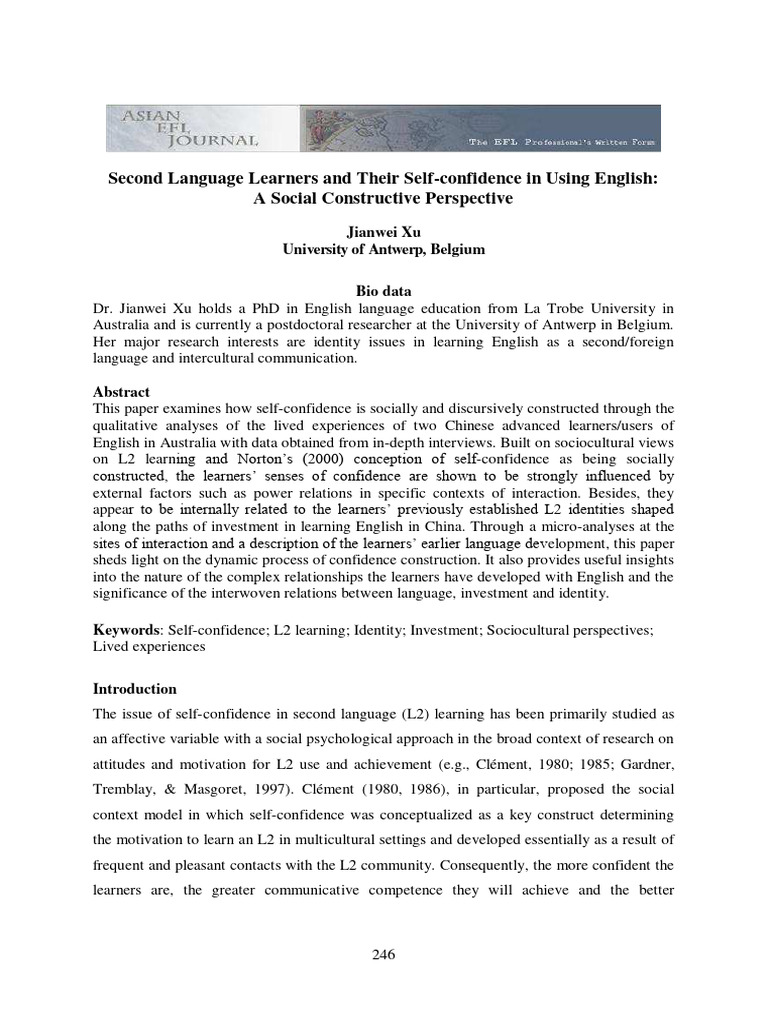 Second Language Learners and Their Self-Confidence in Using English | PDF | Second Language ...