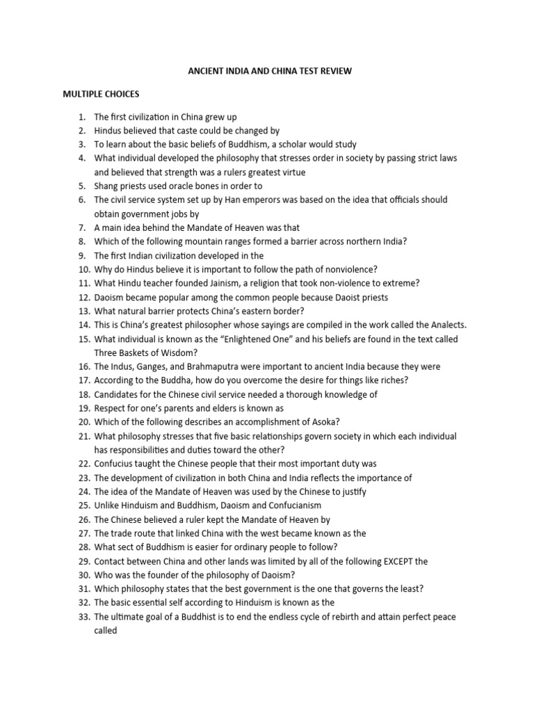 Ancient India and China Test Review | PDF | Confucianism | Reincarnation