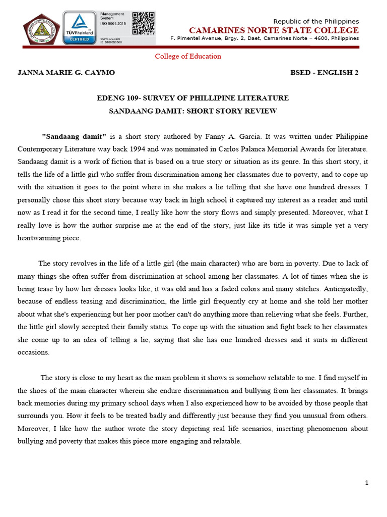 Caymo, Janna Marie G.-Short Story Review | PDF