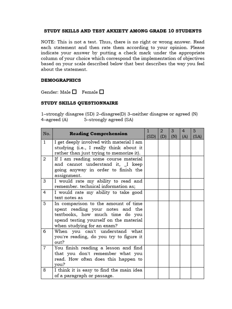PR Questionnaire | PDF | Study Skills | Cognitive Psychology