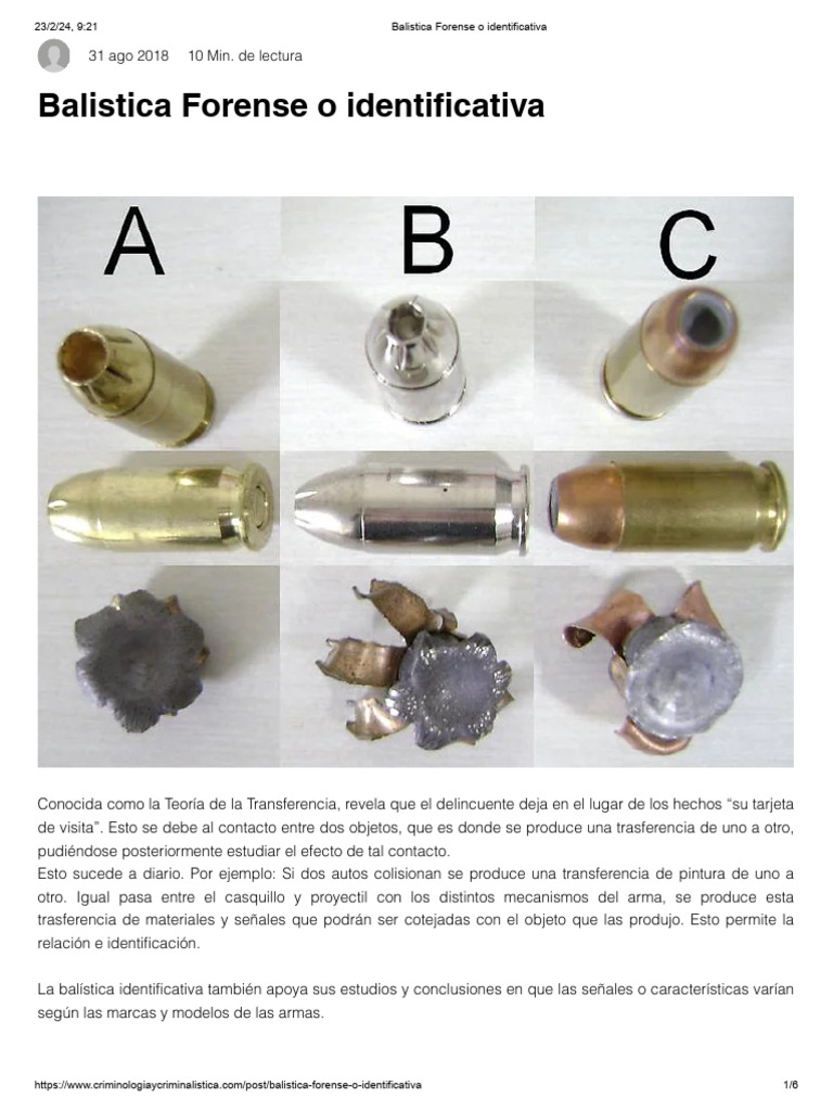 Balistica Forense o Identificativa | PDF | Balística | Ciencia forense