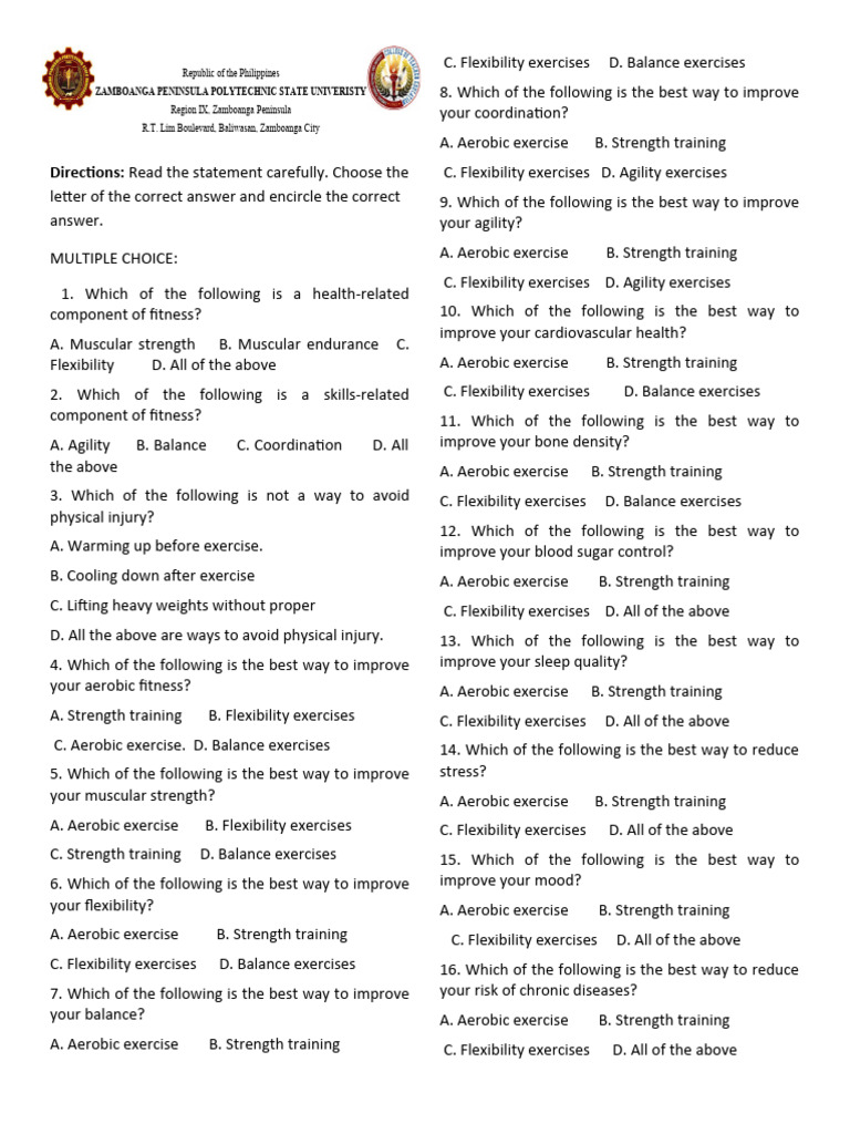 MULTIPLE CHOICE WPS Office | PDF | Physical Fitness | Aerobic Exercise