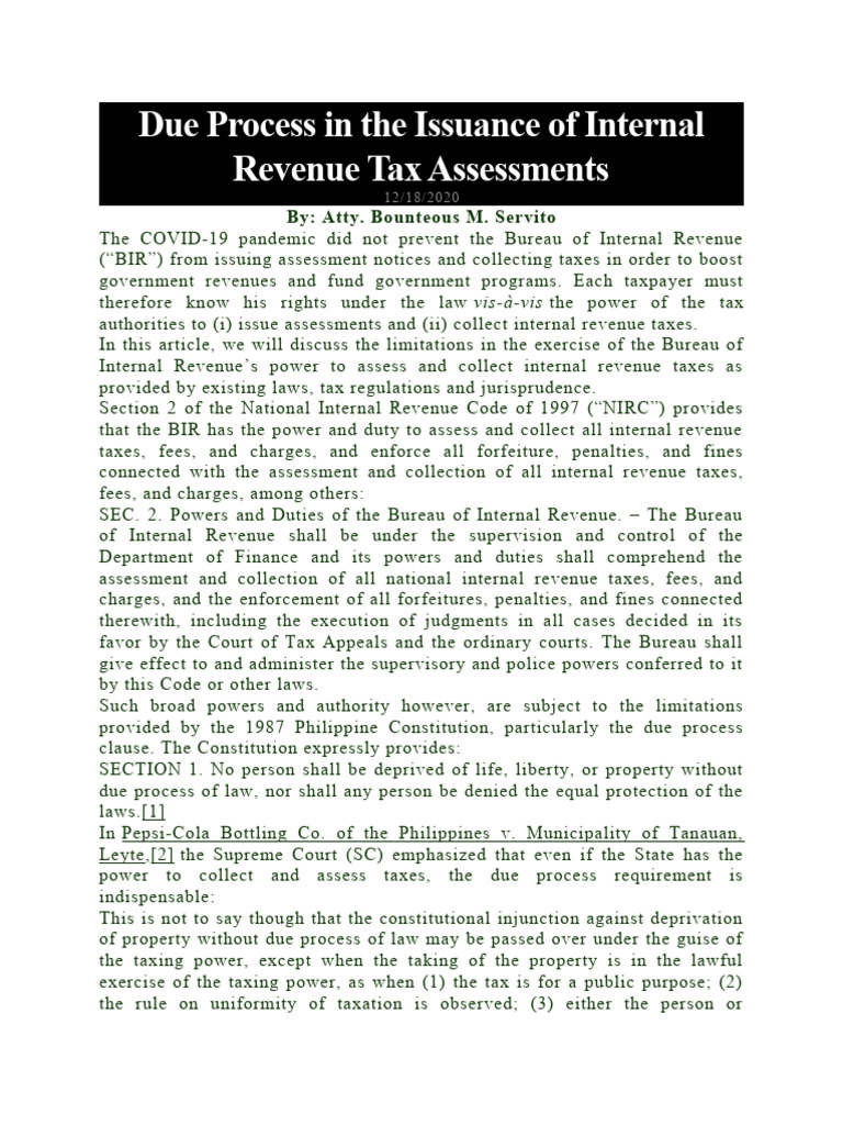 Due Process in The Issuance of Internal Revenue Tax Assessments | PDF ...