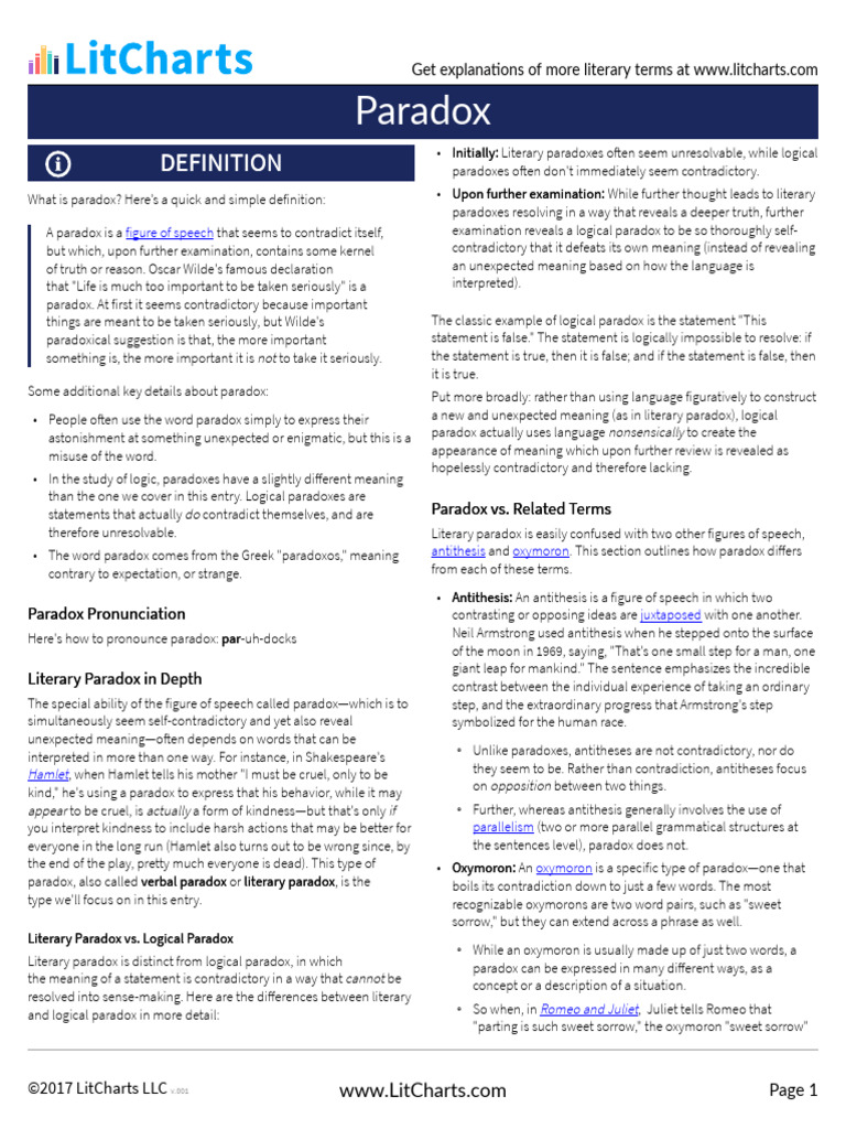 Paradox LitChart | PDF | Paradox | Logic