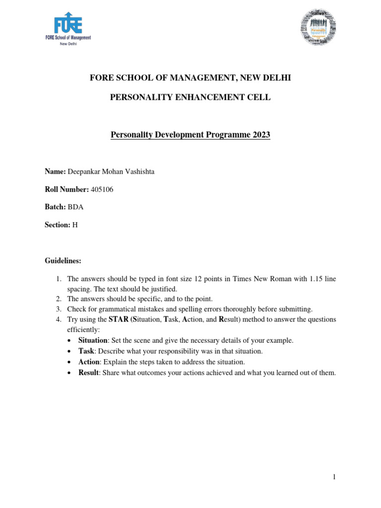 Personality Development Programme 2023 | PDF | Self-Improvement