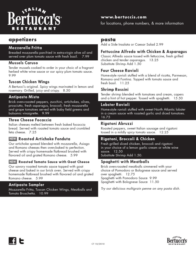 Bertuccis Menu Fax Oct2010 CT | PDF | Salad | Pizza