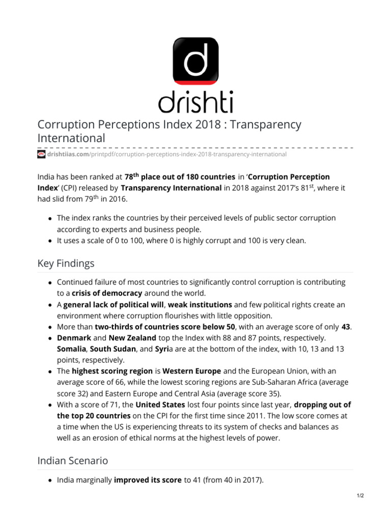 Corruption Perceptions Index 2018 Transparency International | PDF | Corruption | Economies