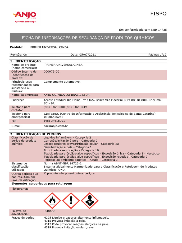 Fispq - Primer Universal Cinza | PDF | Ácido nítrico | Ácido sulfúrico