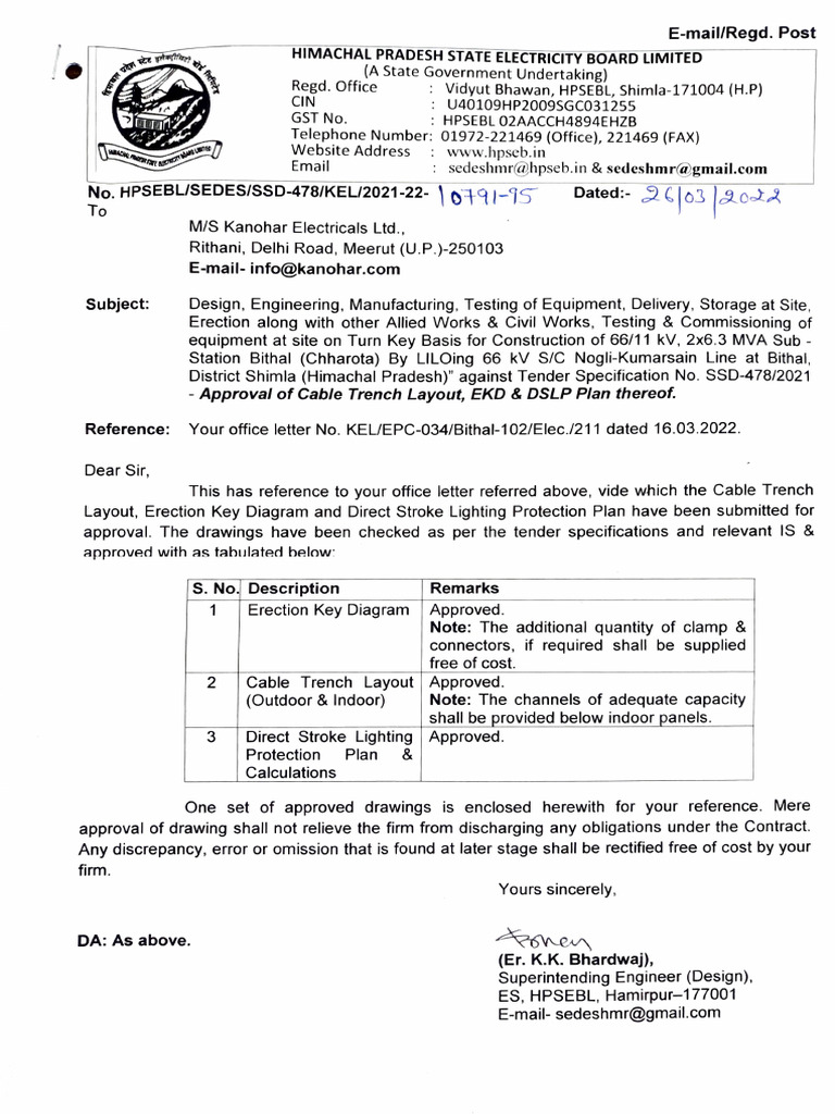 Approved DSLP Layout Plan, Section & Calculation Bithal Substation ...