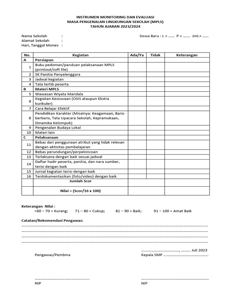 Instrumen Monev MPLS | PDF