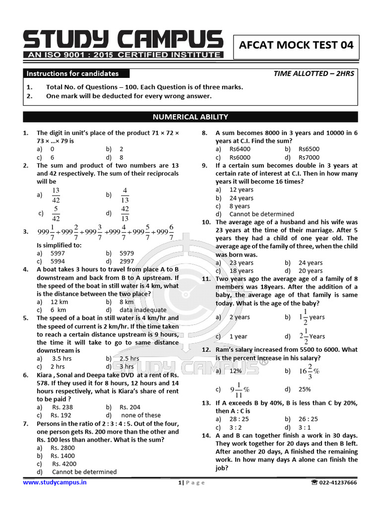 Afcat Mock Test 04 | PDF | Axon | Neuron
