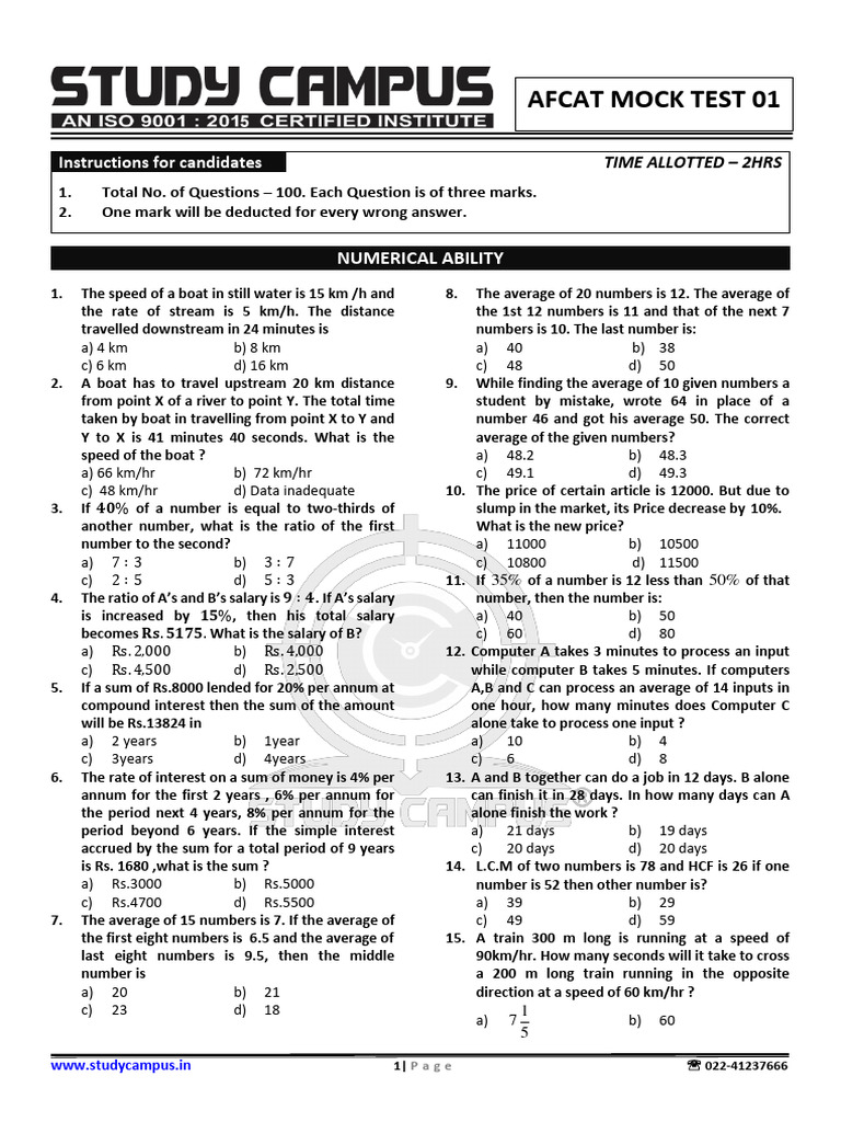 Afcat Mock Test 01 | PDF | Ratio | Speed