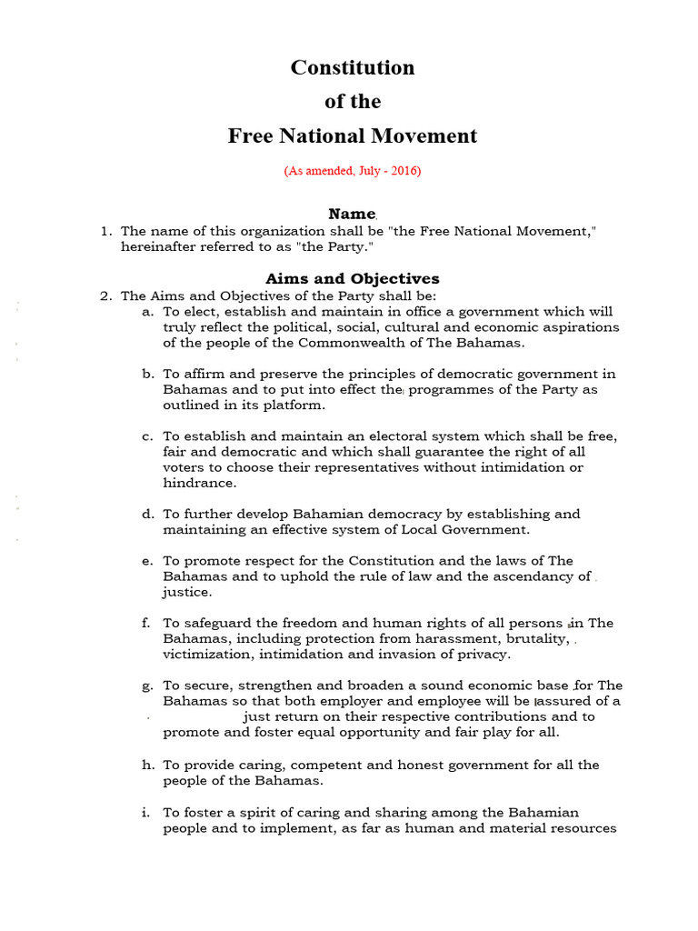 Free National Movement Constitution | PDF | Law